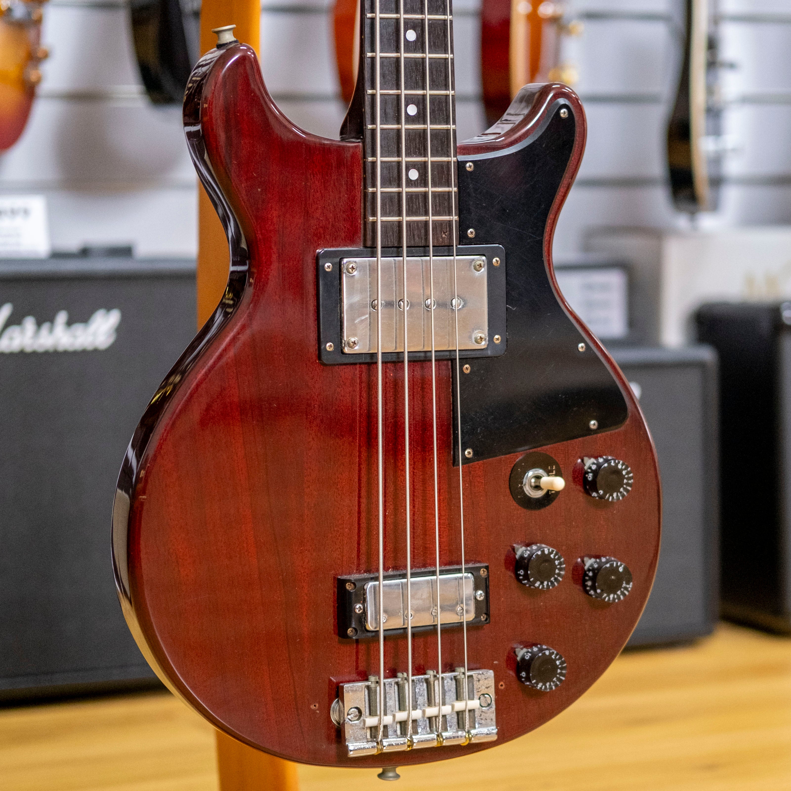 Greco TVB-600 Les Paul Jr. Style Bass Guitar (Cherry Red) (Pre-Owned,